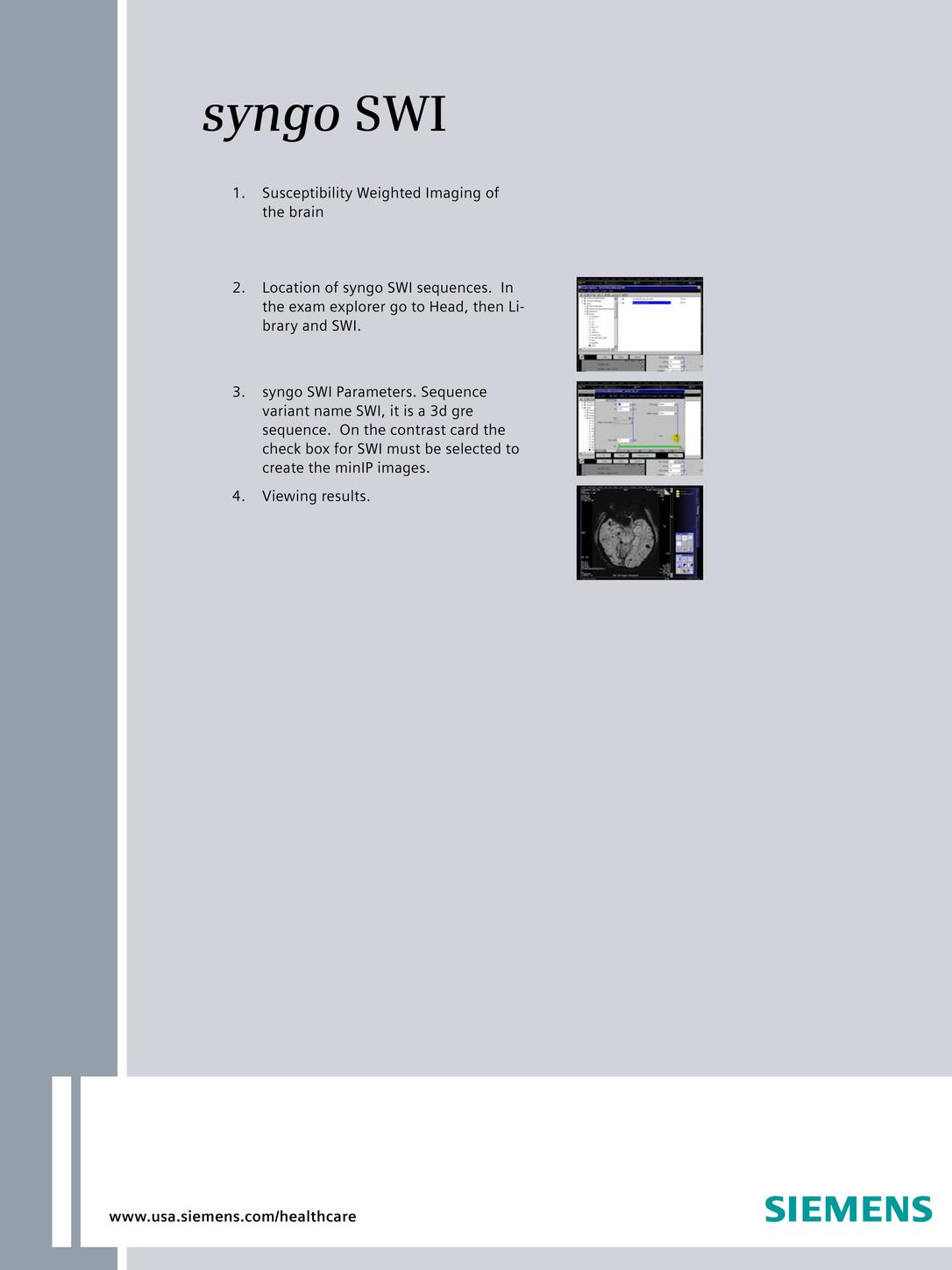 syngo SWI (Susceptibility-Weighted Imaging): Video and Step-by-Step ...
