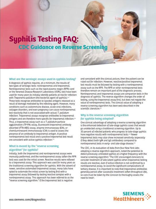 Syphilis Testing FAQs: CDC Guidance on Reverse Screening - Siemens ...