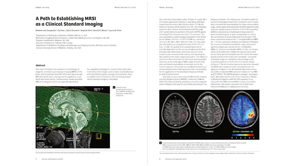 Establishing MRSI as a Clinical Standard Imaging