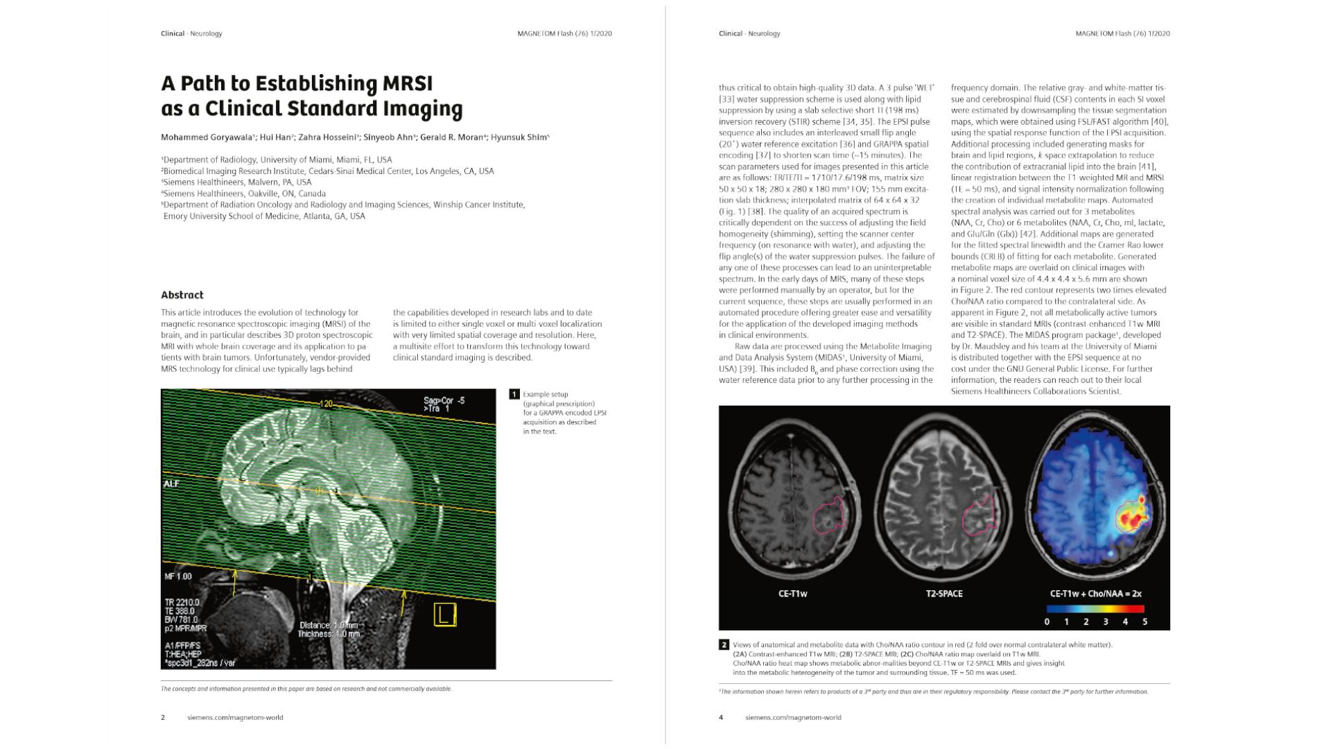 Establishing MRSI as a Clinical Standard Imaging