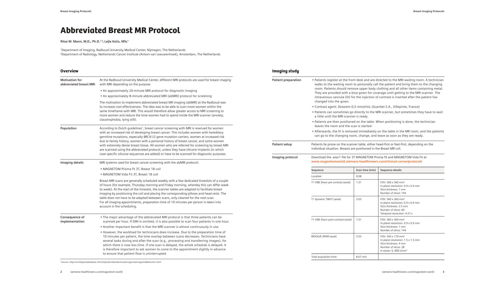 Abbreviated Breast MR Protocol